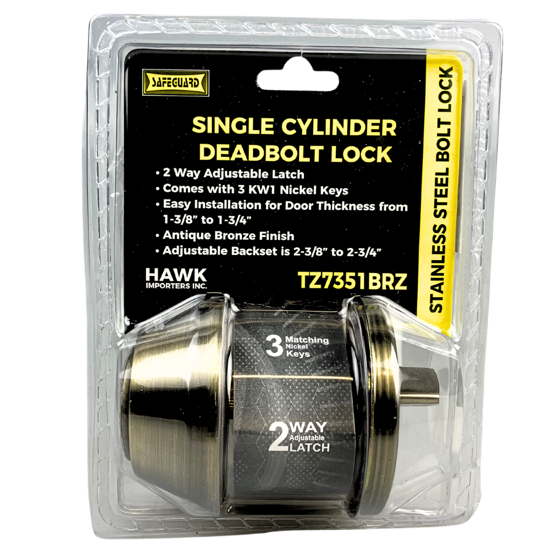 Bronze Single Cylinder Deadbolt Lock with Adjustable Latch and Backset – ToolUSA