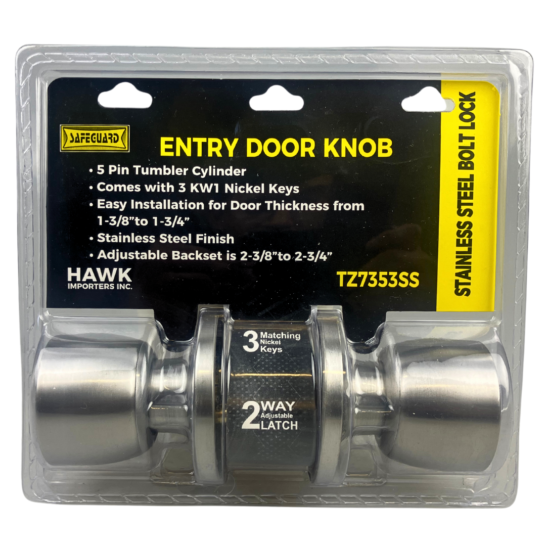 Entry Door Knob (SS) with Five Pin Tumbler Cylinder and Adjustable Bra – ToolUSA