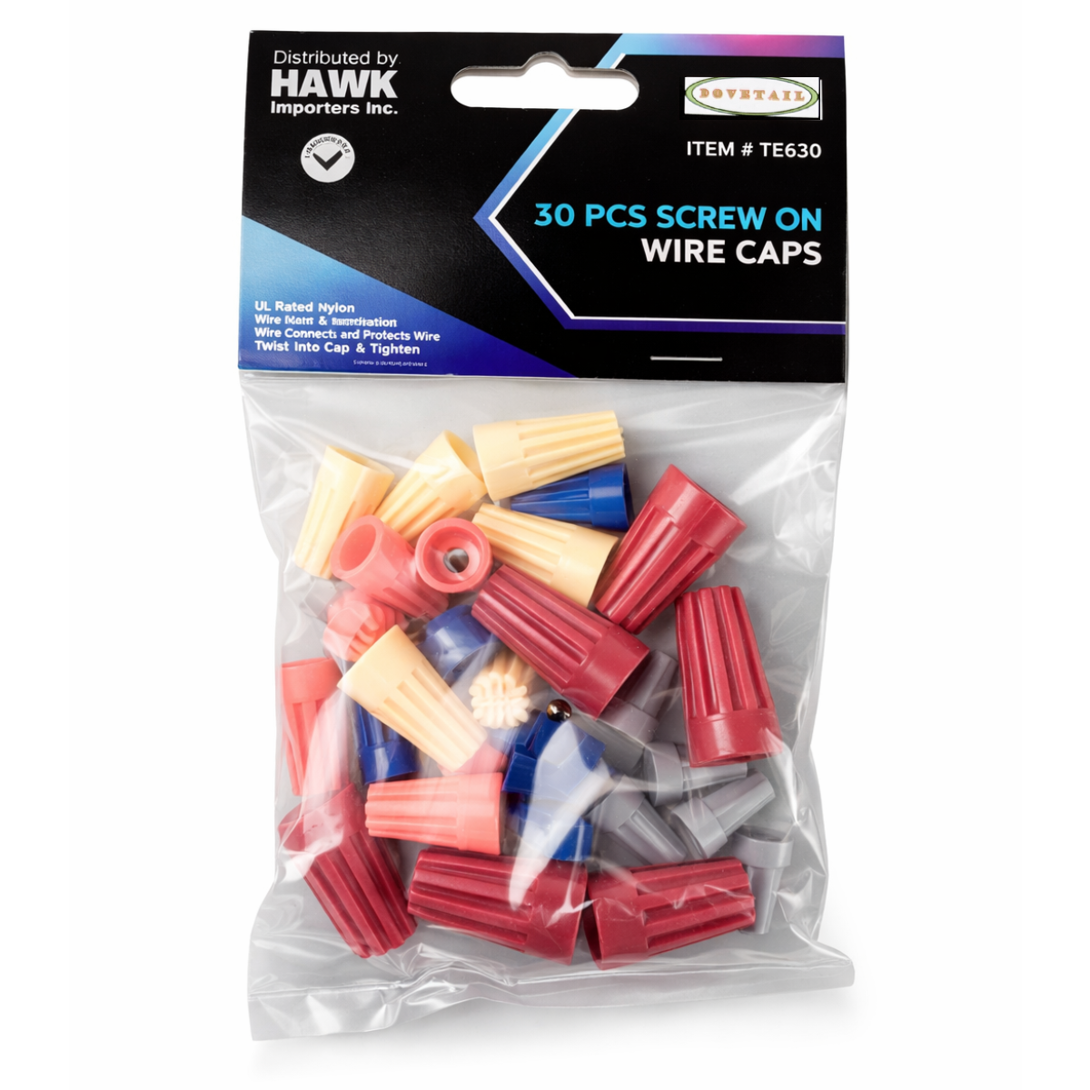 30-Pack Screw-On Wire Caps Assortment – UL Rated Nylon Wire Connectors – ToolUSA