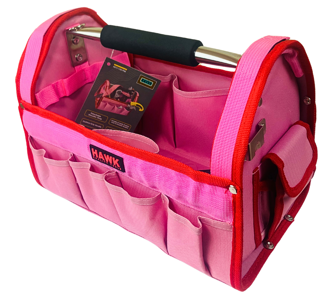 Pink Tool Carry-All with Multiple Pockets and Metal Handle - AB73-13W ...