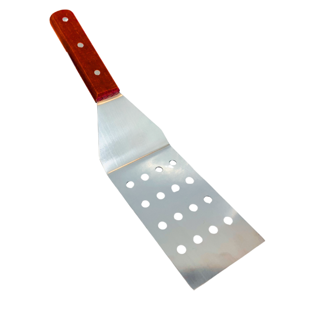 Premium Stainless Steel Perforated Grill Turner Spatula with Wooden Ha ...