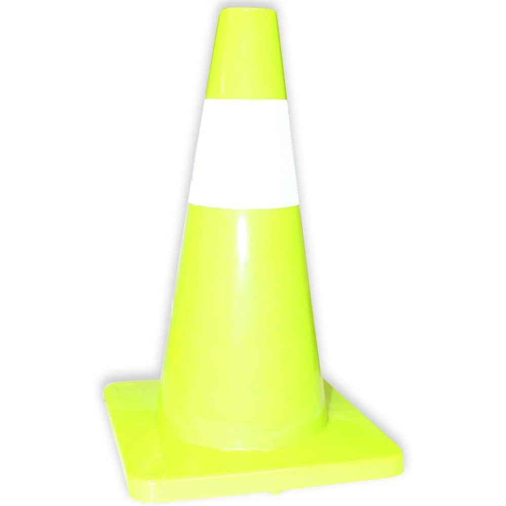 18 Inch Neon Green Safety Cone With 2 Inch White Fluorescent Strip - S ...
