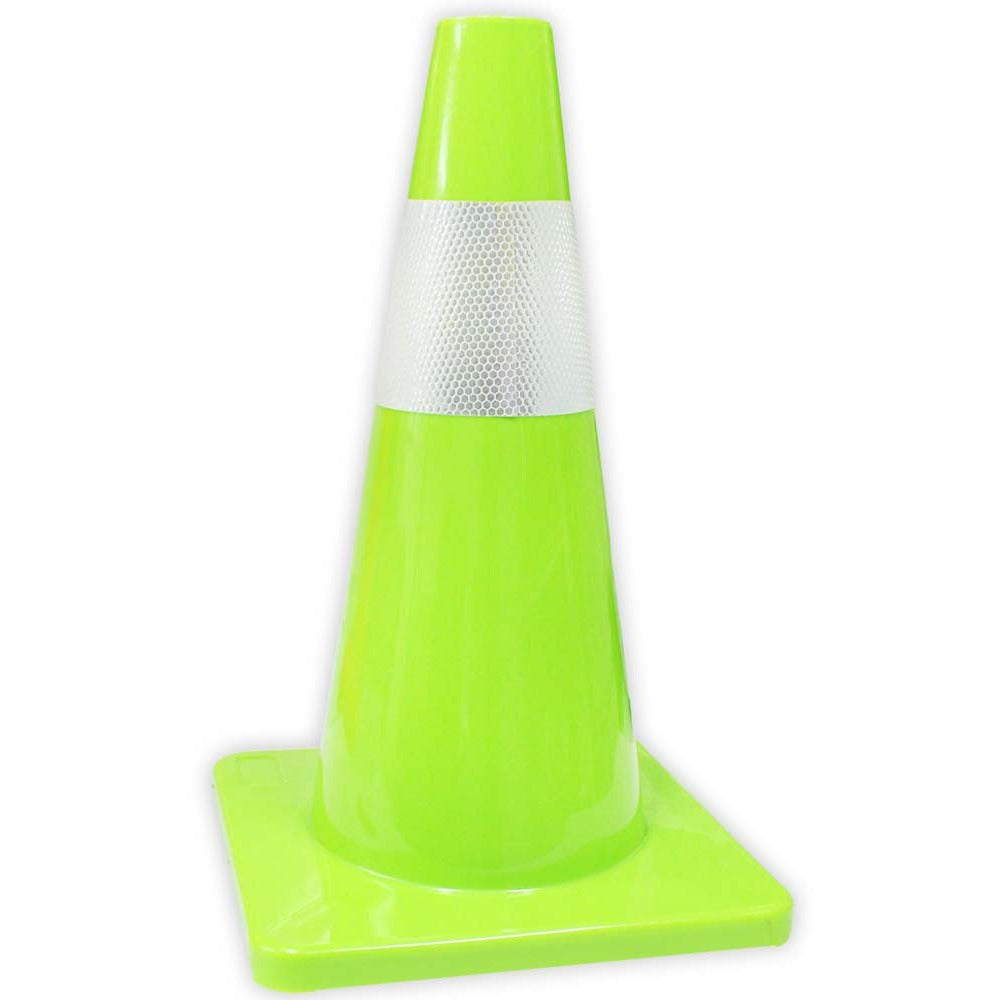 18 Inch Neon Green Safety Cone With 2 Inch White Fluorescent Strip - S ...
