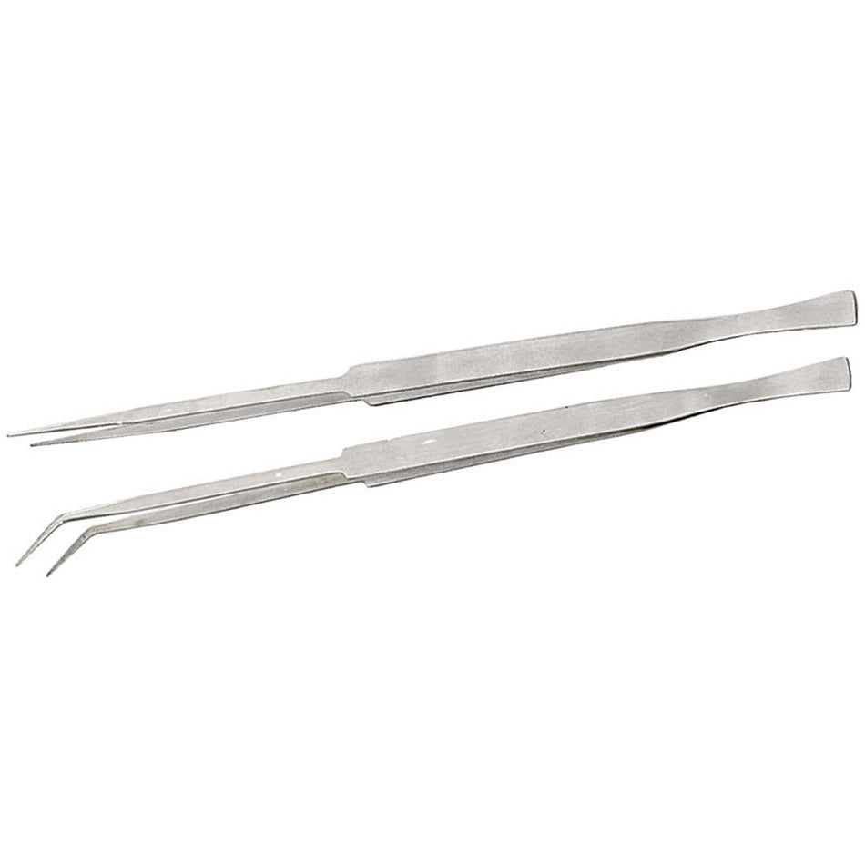2 Piece Set of 12 Inch Tweezers With Pointed Tips-Both Straight And An ...