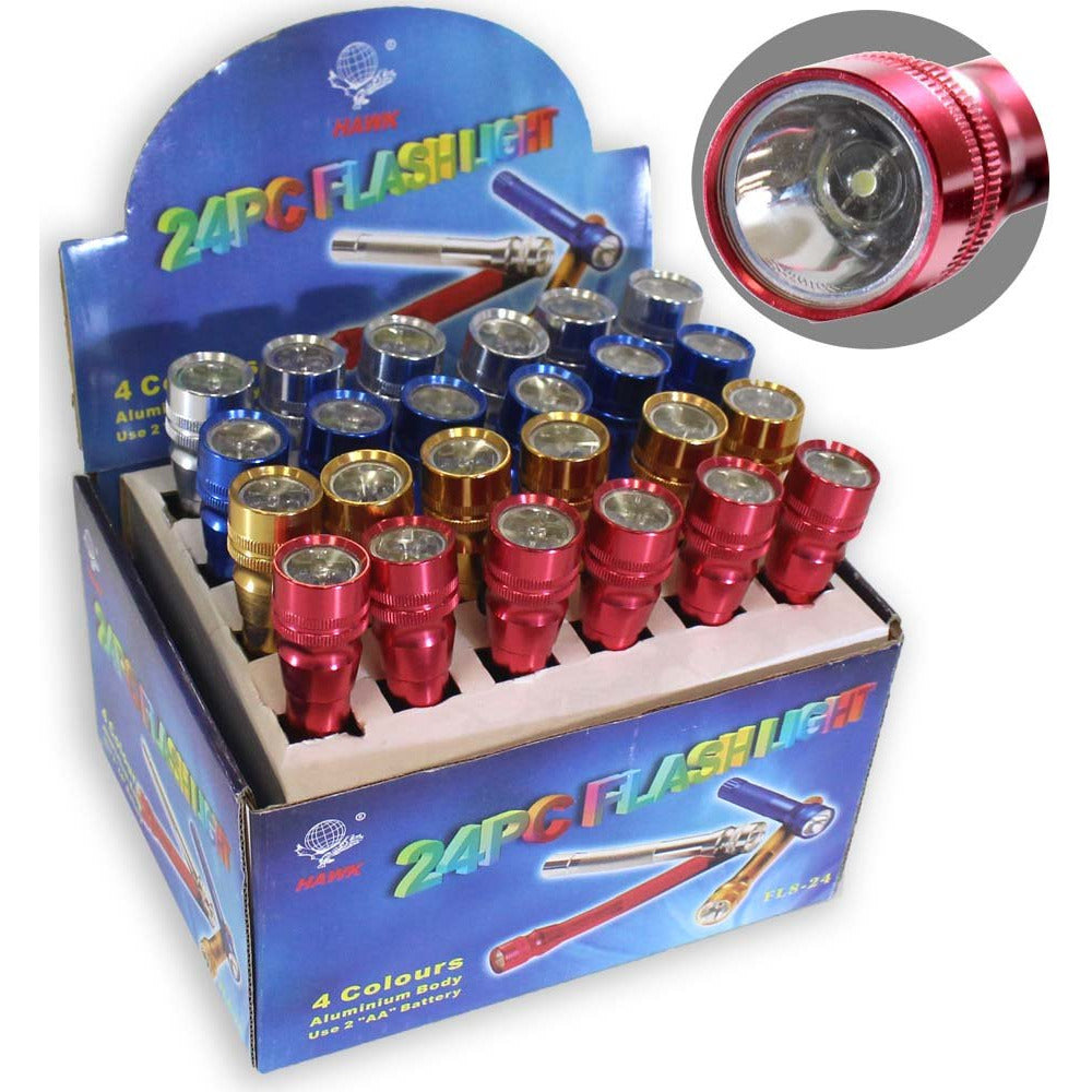24 Piece Brightly Colored Aluminum Flashlights In Counter-Top Display ...