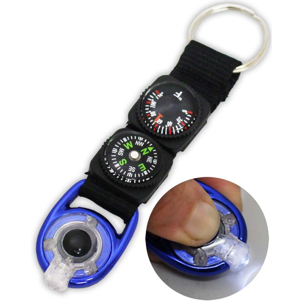 3 In 1 Compass, Thermometer & LED Light On A Key Ring (Pack of: 2) - P ...