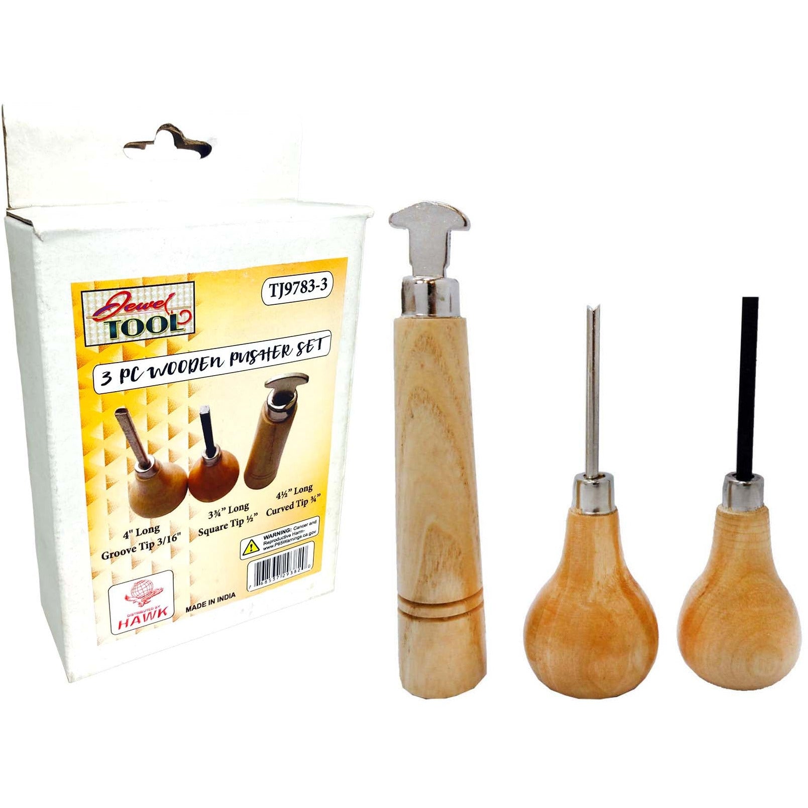 3 Pc Wooden Pusher Set - Bezel Roller, Square Prong Pusher, Groove Tip ...