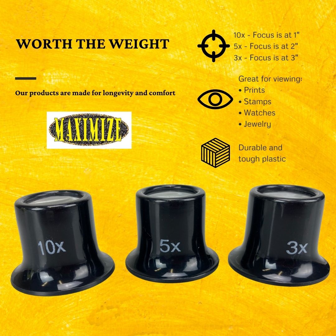 3 Piece Black Jeweler's Loupe Set - 3X, 5X and 10X Power - MG-20900 ...