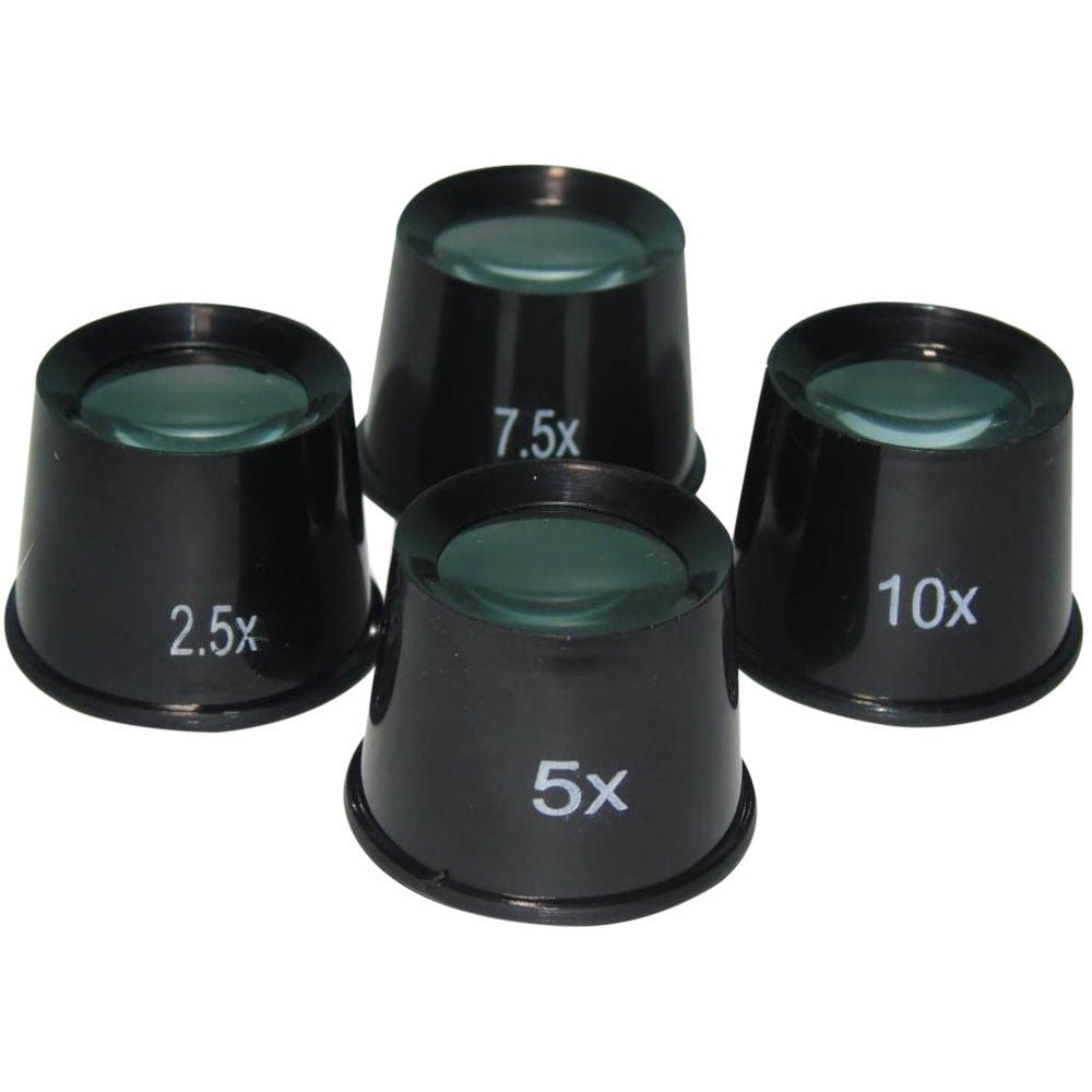 4 Piece Black Jeweler's Loupe Set - 2.5X, 5X, 7.5X, and 10X Power - MG ...