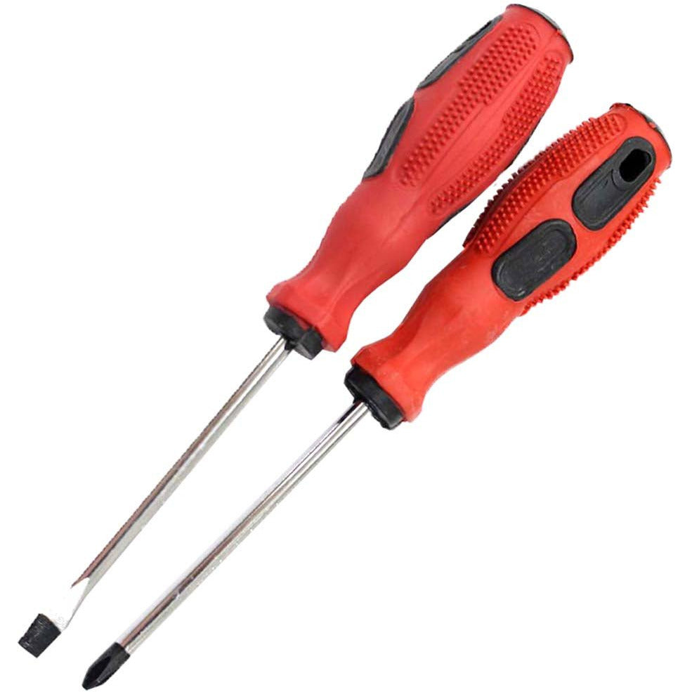 8" Red Handled Screwdriver Set, Slotted And Phillips Head With Black M ...