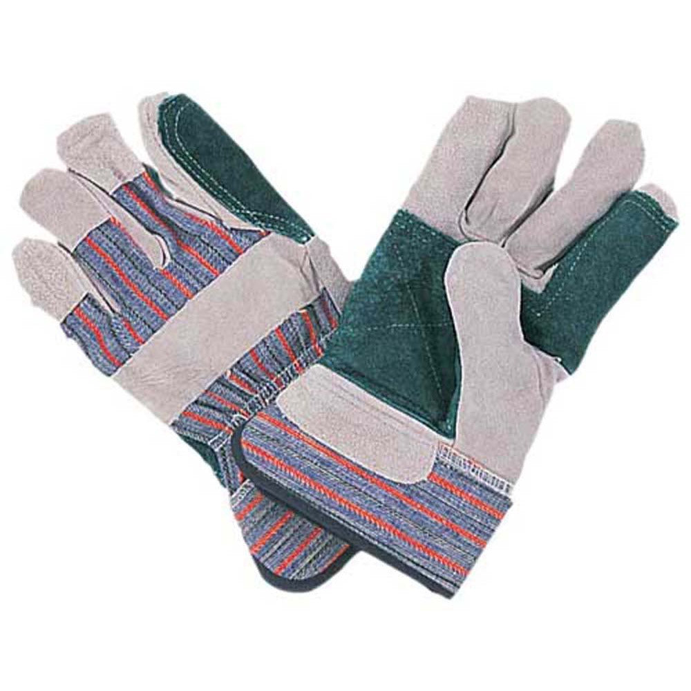 Men's Green Double Palm & Index Finger Leather Work Gloves - Extra Lar ...