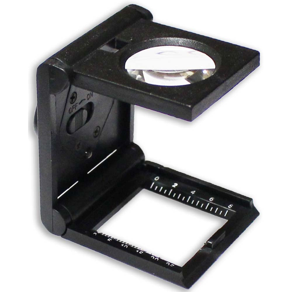 Mini-Size Folding Magnifier with LED Light and Built-In Measurement Ma ...