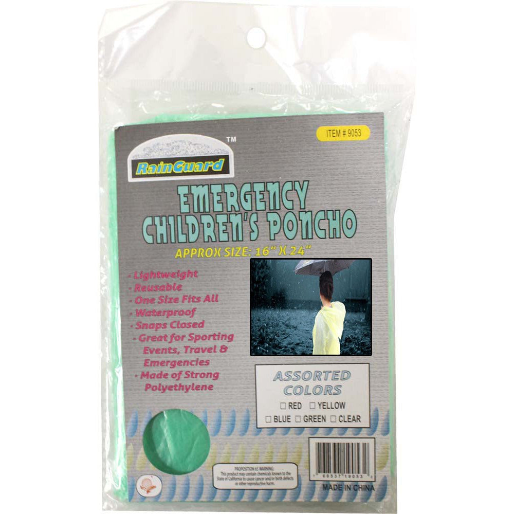 Multi-Color Plastic Emergency Rain Ponchos - Children's Size (Pack of ...